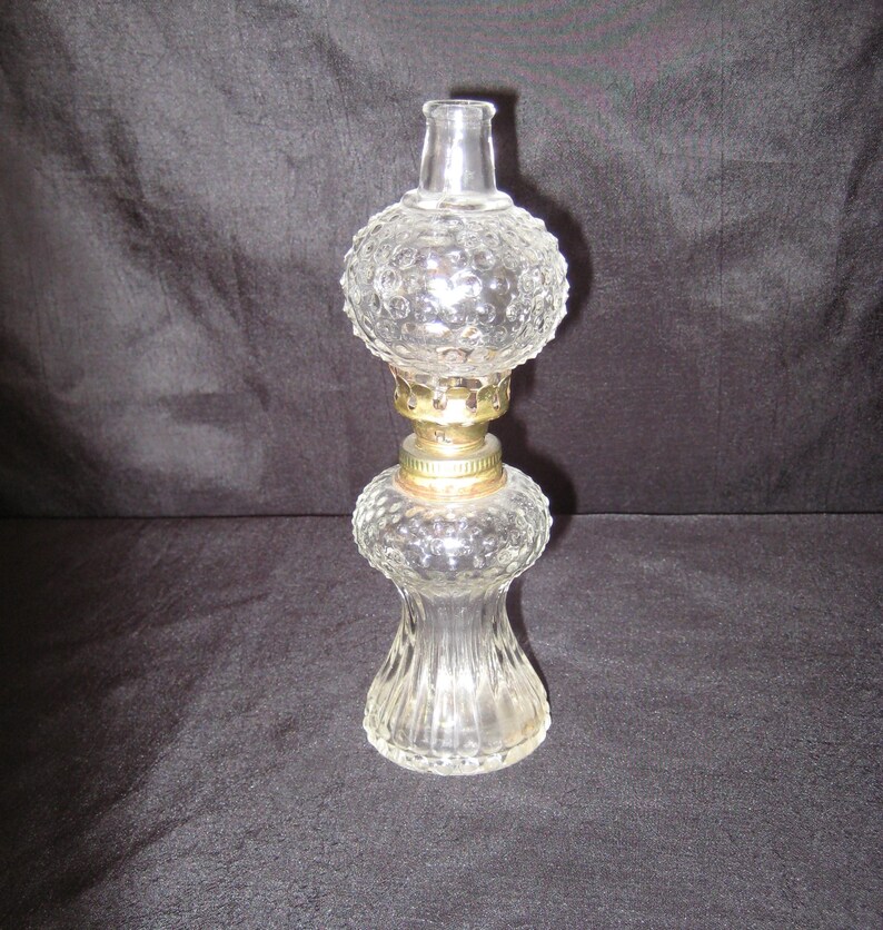 Antique Small Oil Lamp, Petite Clear Hob Knob Glass 7" Oil Lamp, Mid ...