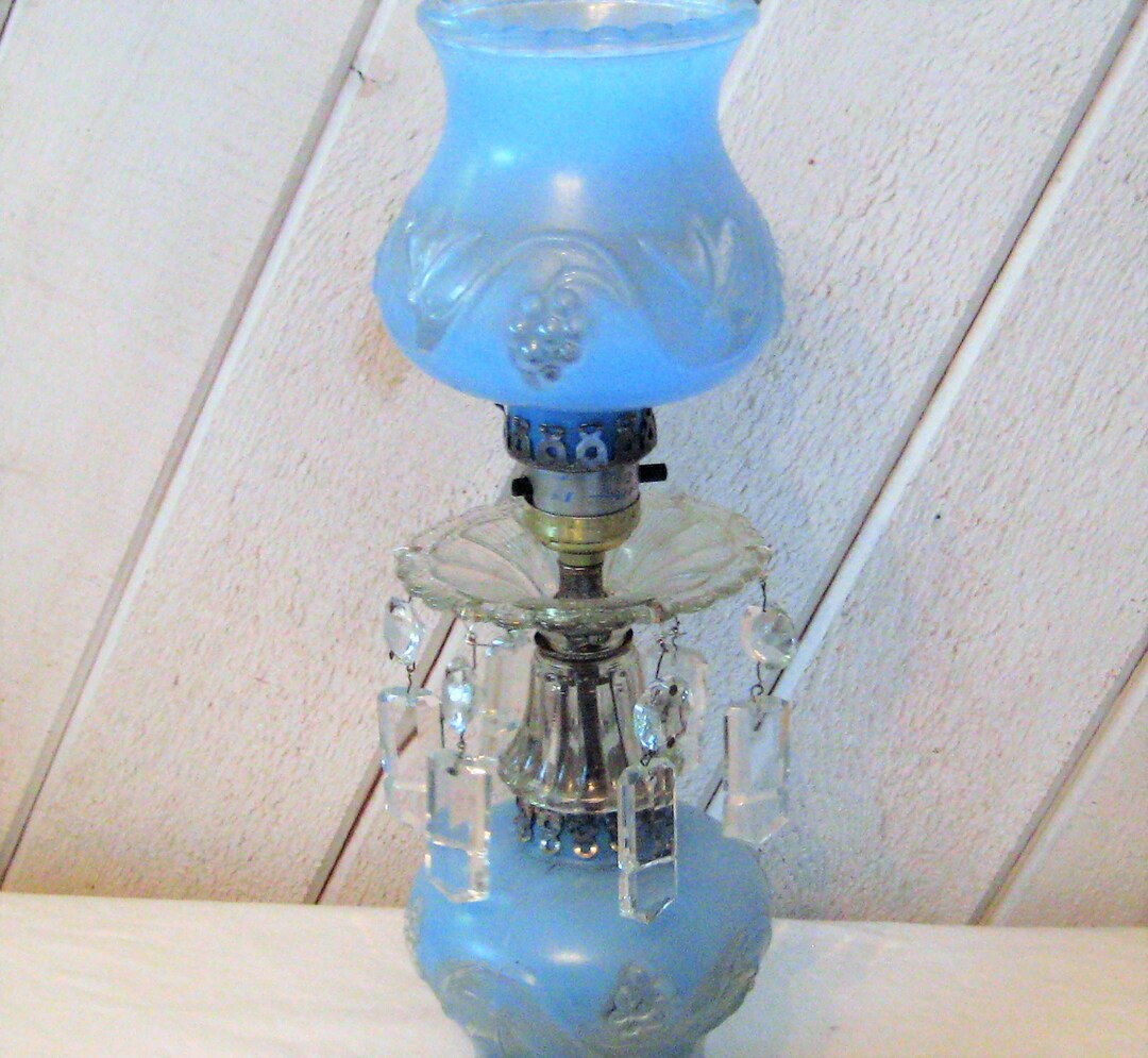Antique Hurricane Lamp Table Top Accent Aqua Blue Glass - Etsy