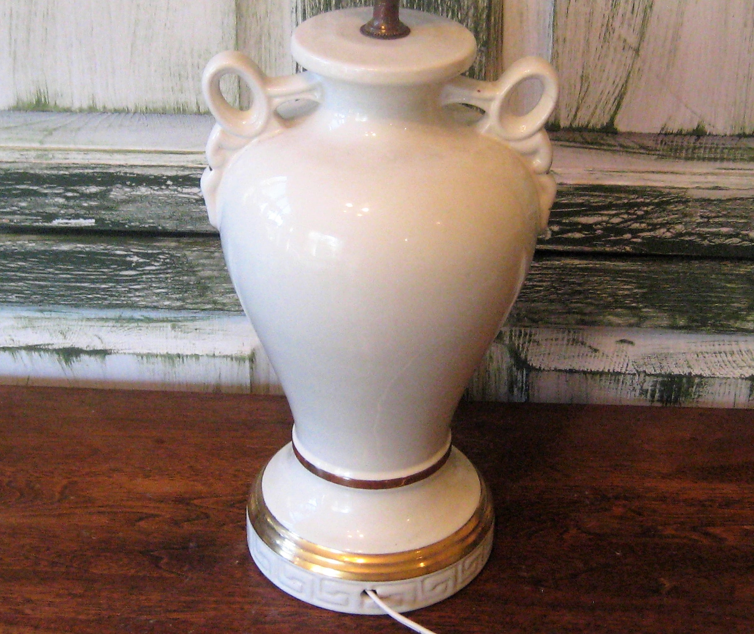 Antique Table Lamp, Urn Shape With Double Handles, Halo, Ivory Gold ...