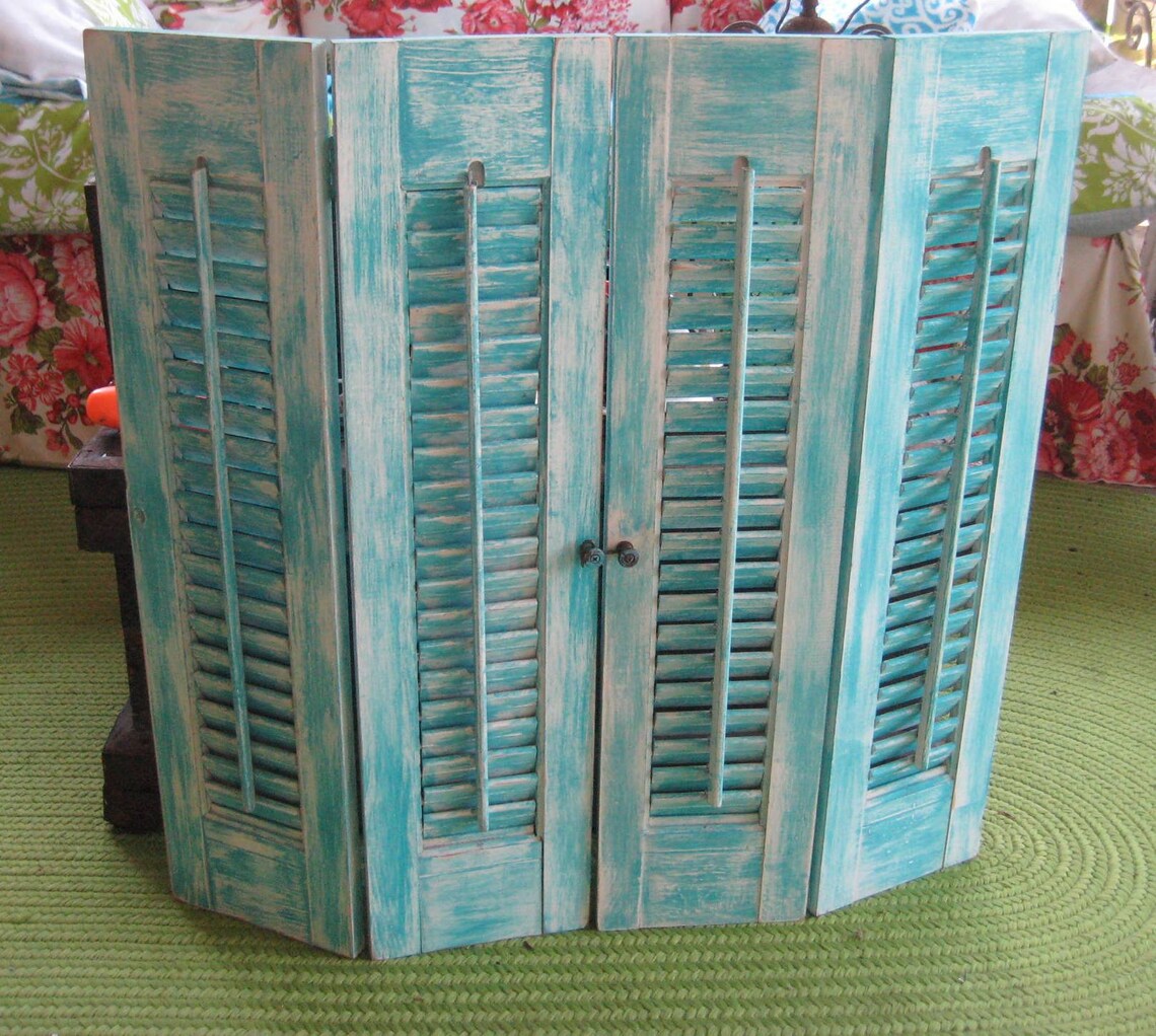 Vintage Wood Shutters Custom Hand Painted Aqua Blue Pink - Etsy