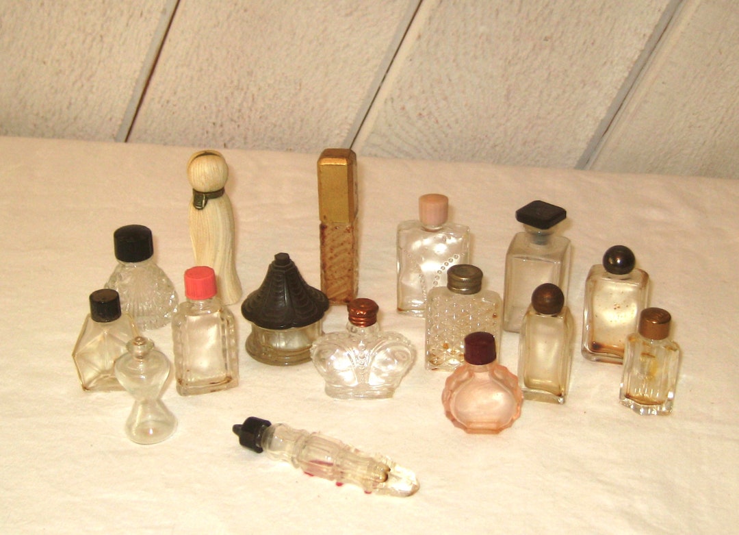 Antique Collection of Tiny Perfume Bottles, Lot of 16 Total, Mid ...