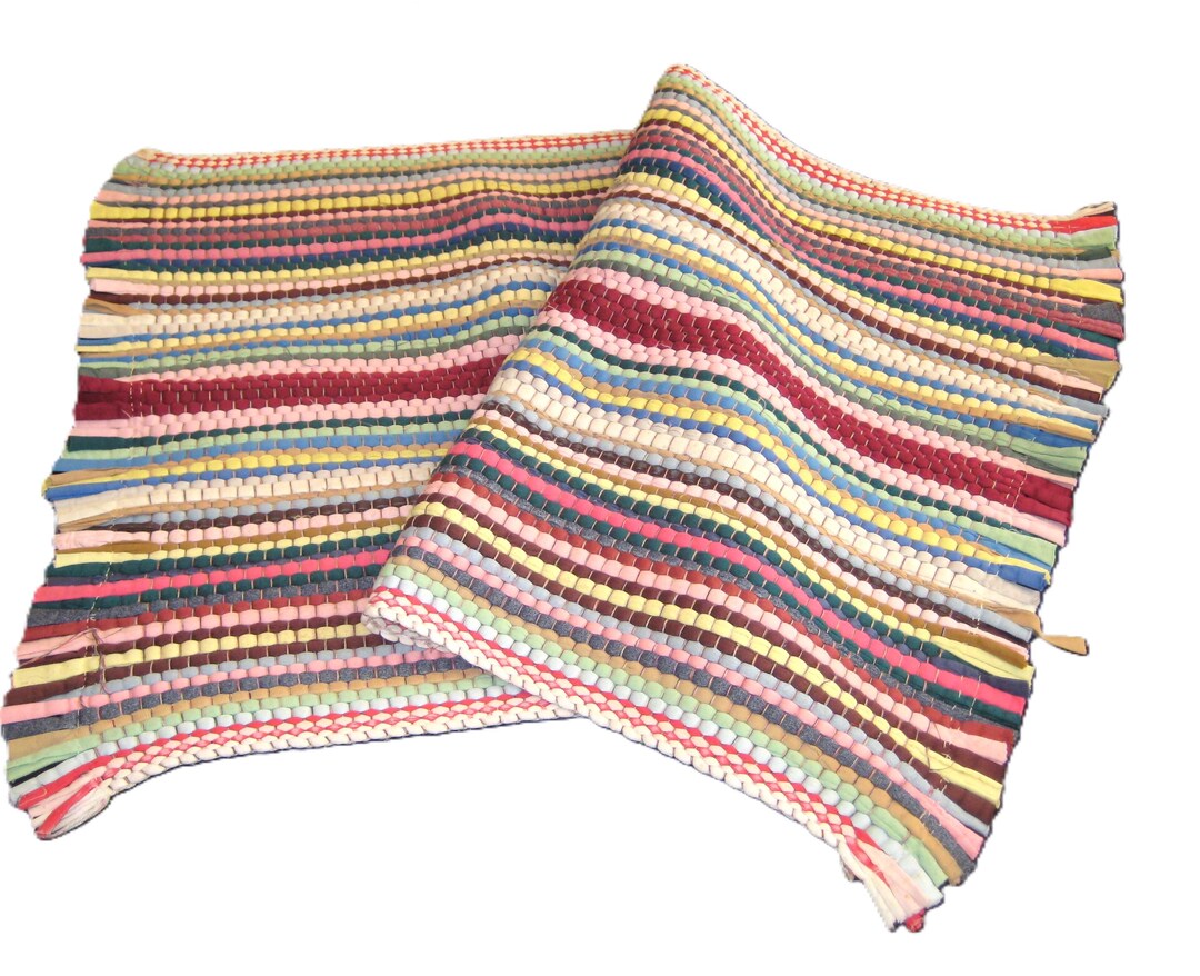 Vintage Rag Rug, Striped Rectangle Rug, Colorful Pastels Pink Yellow ...