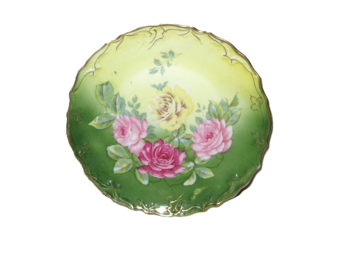 Antique Collectible Plate, Shades of Greens, Lime Spring Green, Large ...