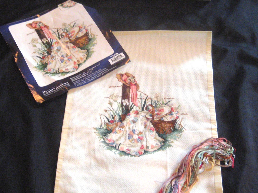 Vintage Unfinished Cross Stitch Kit, Embroidery Kit Flower Garden Quilt ...
