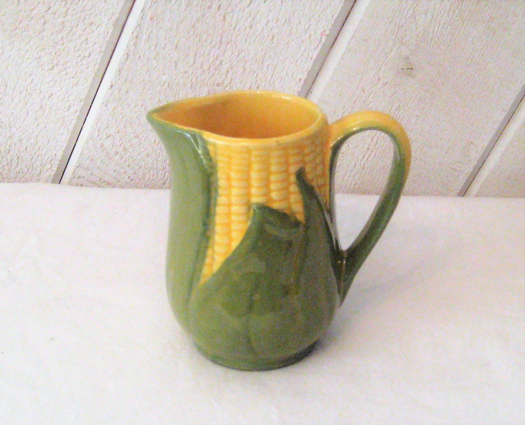 Vintage Corn King Creamer, Shawnee Pottery, Mustard Yellow, Sage Green ...