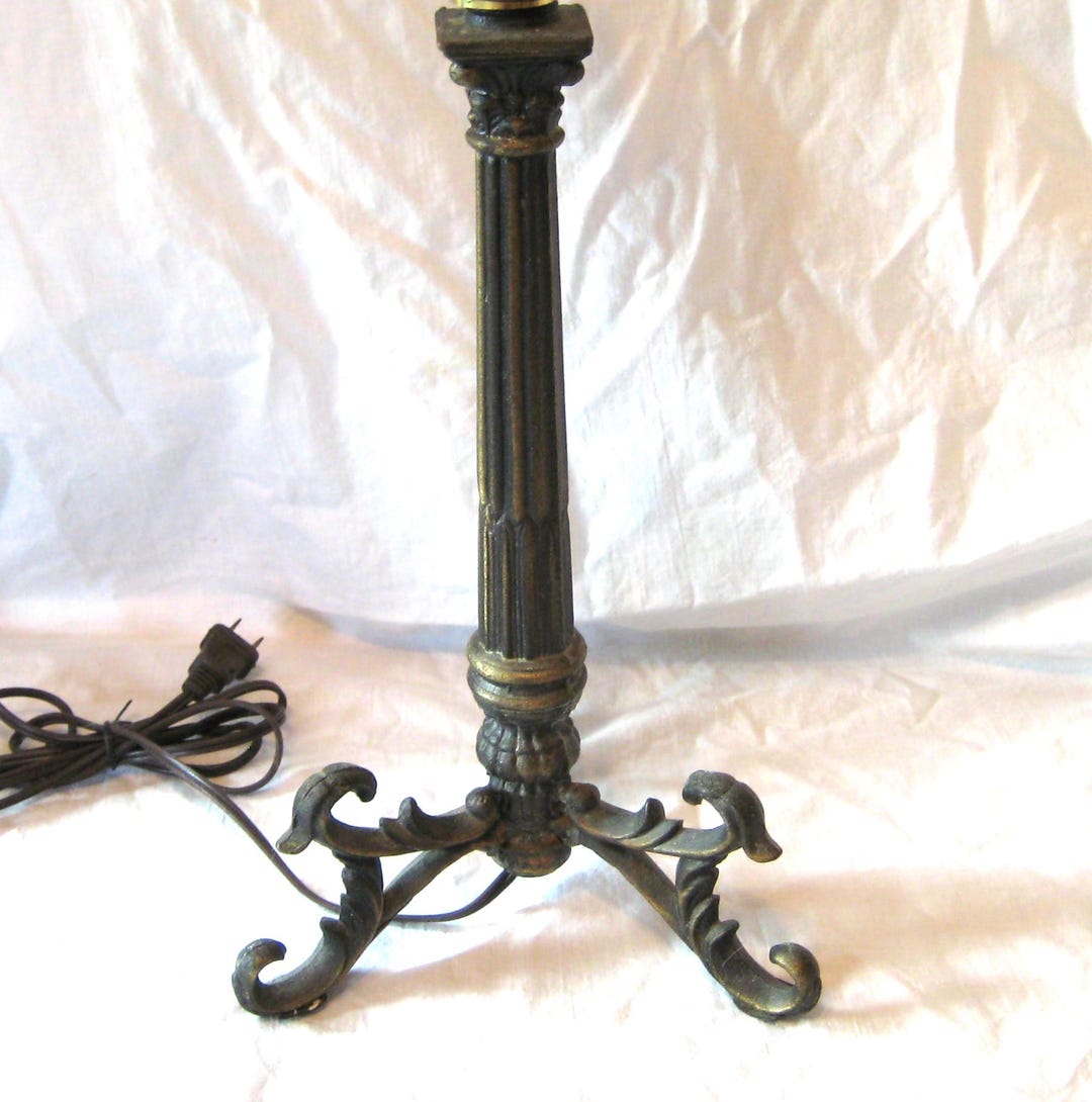 Vintage Cast Iron Table Lamp, Ornate Footed Tall Lamp, Heavy Metal ...