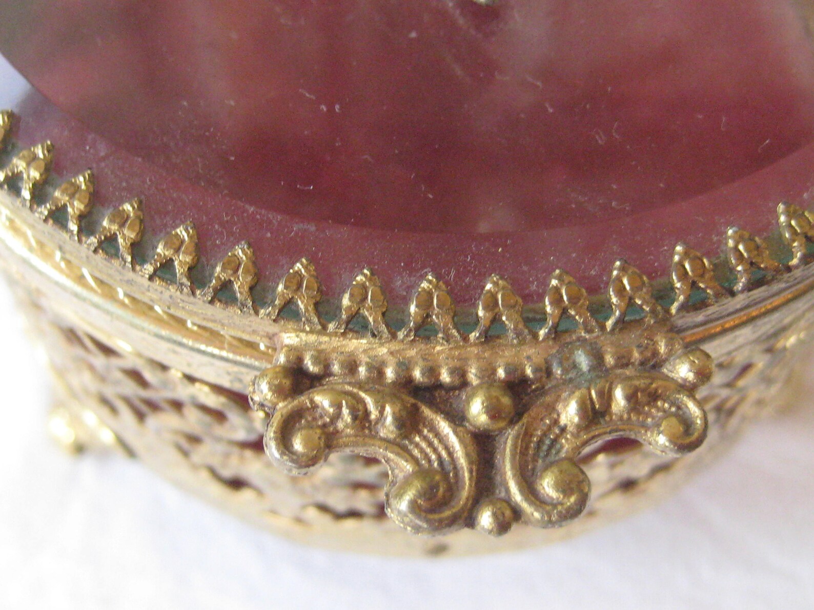 Small Round Glass Brass Metal Box Hinged Lid Ornate Filigree - Etsy