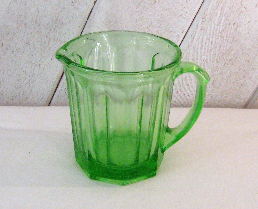 Antique Green Glass Pitcher, Uranium Glowing Glass, Heavy Thick Glass ...