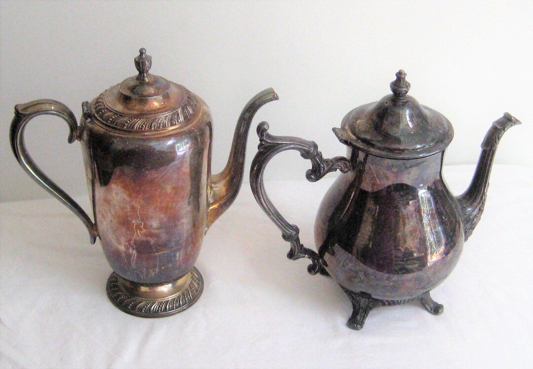 Antique Silver Plated Carafe, Coffee Tea Server, Shiny Metal Ornate ...