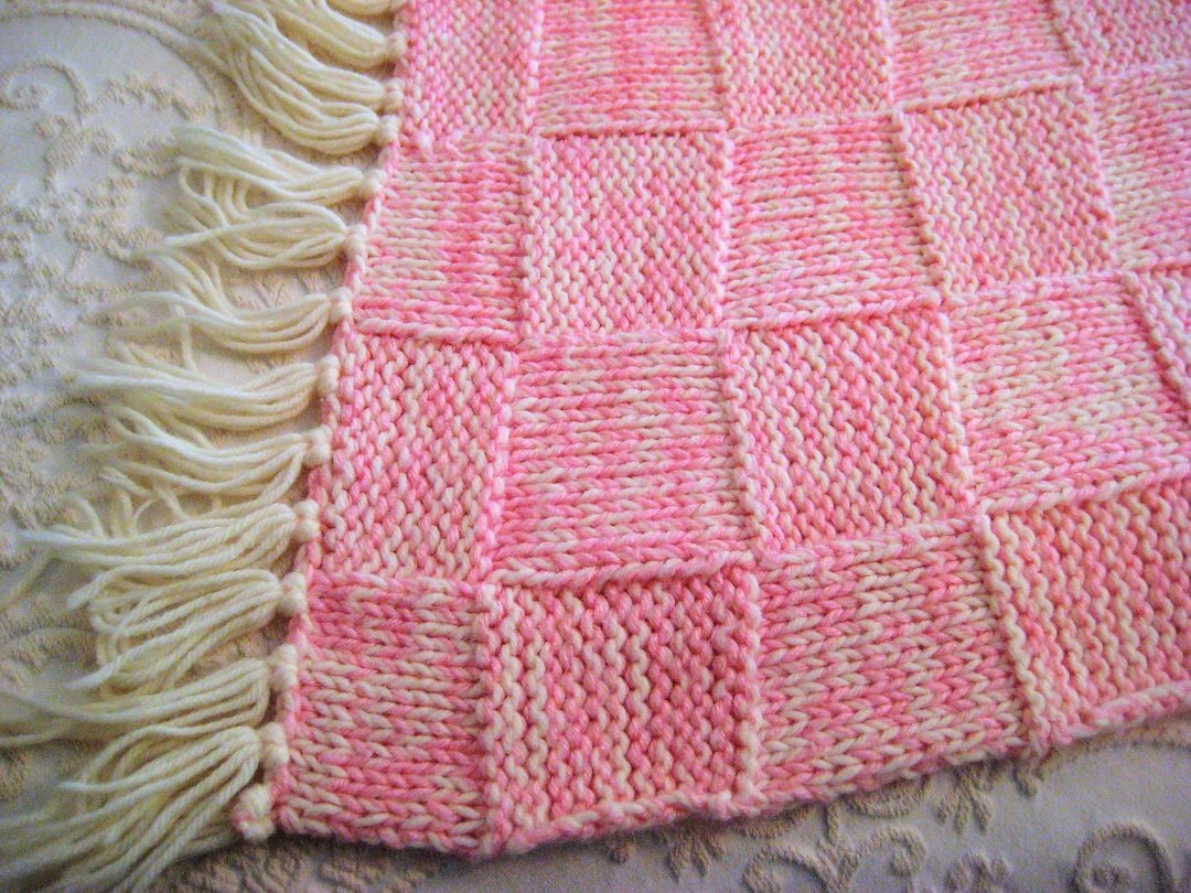 Knited Pink Lap Cover, Cream Lap Throw, Lap Blanket, Vintage Hand Made ...