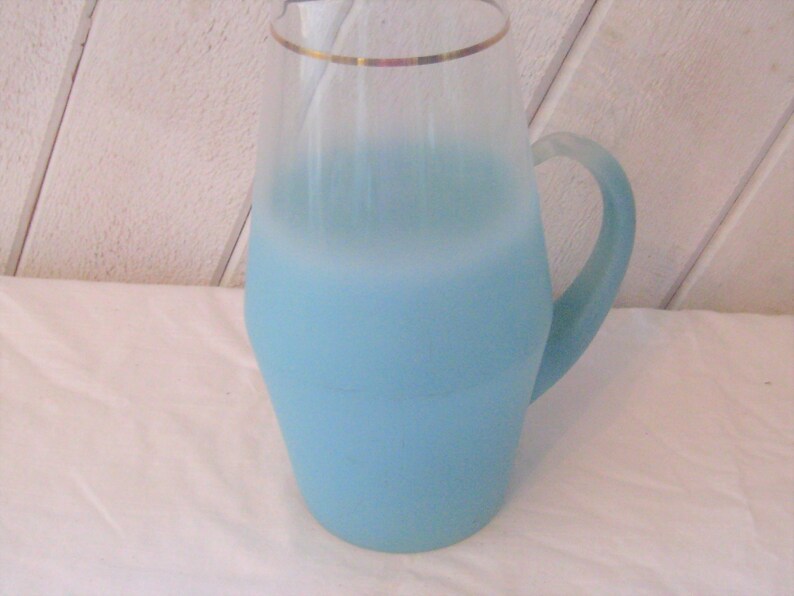 MCM Aqua Blue Water Pitcher Blendo Glass Frosted Turquoise - Etsy