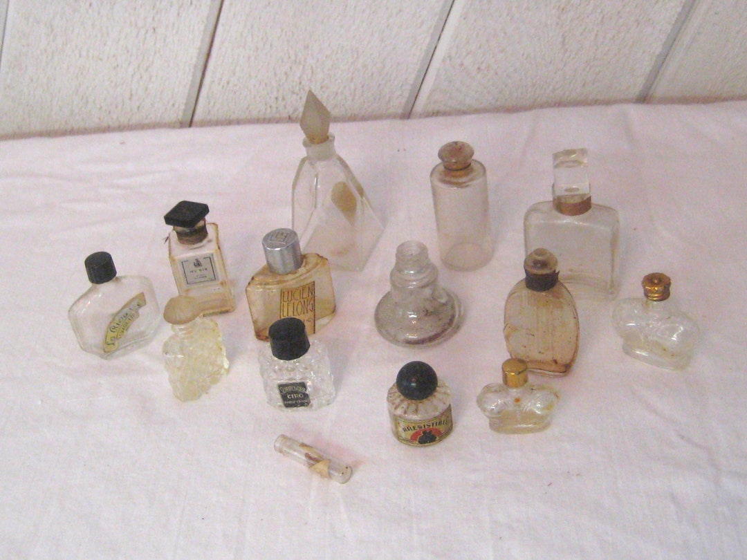 Large Collection of Antique Tiny Perfume Bottles, Clear Glass Stoppers ...