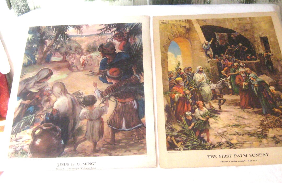 Antique Lithograph, First Palm Sunday Mastroianni, Jesus is Coming ...