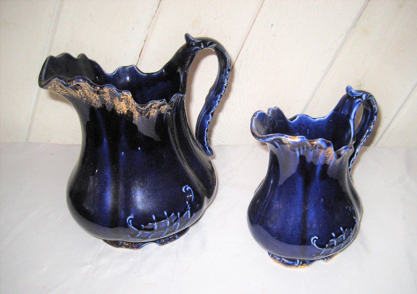 Cobalt blue water pitcher bouquet vase antique dark blue | Etsy