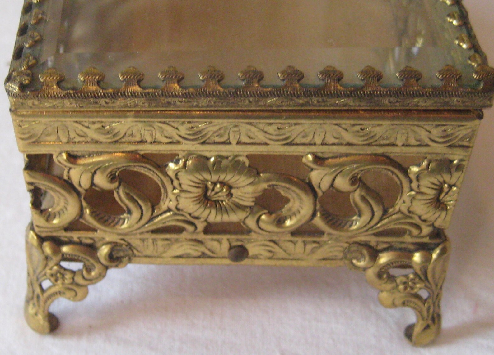 Petite Rectangle Glass Brass Box Gold Metal Box Hinged Lid - Etsy