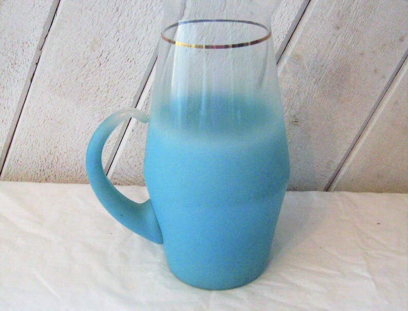 MCM Aqua Blue Water Pitcher Blendo Glass Frosted Turquoise - Etsy