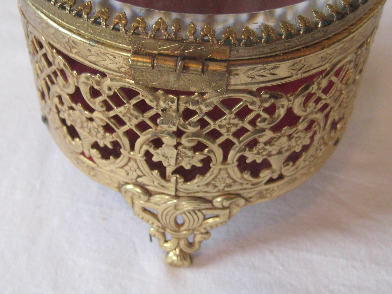 Small Round Glass Brass Metal Box Hinged Lid Ornate Filigree | Etsy