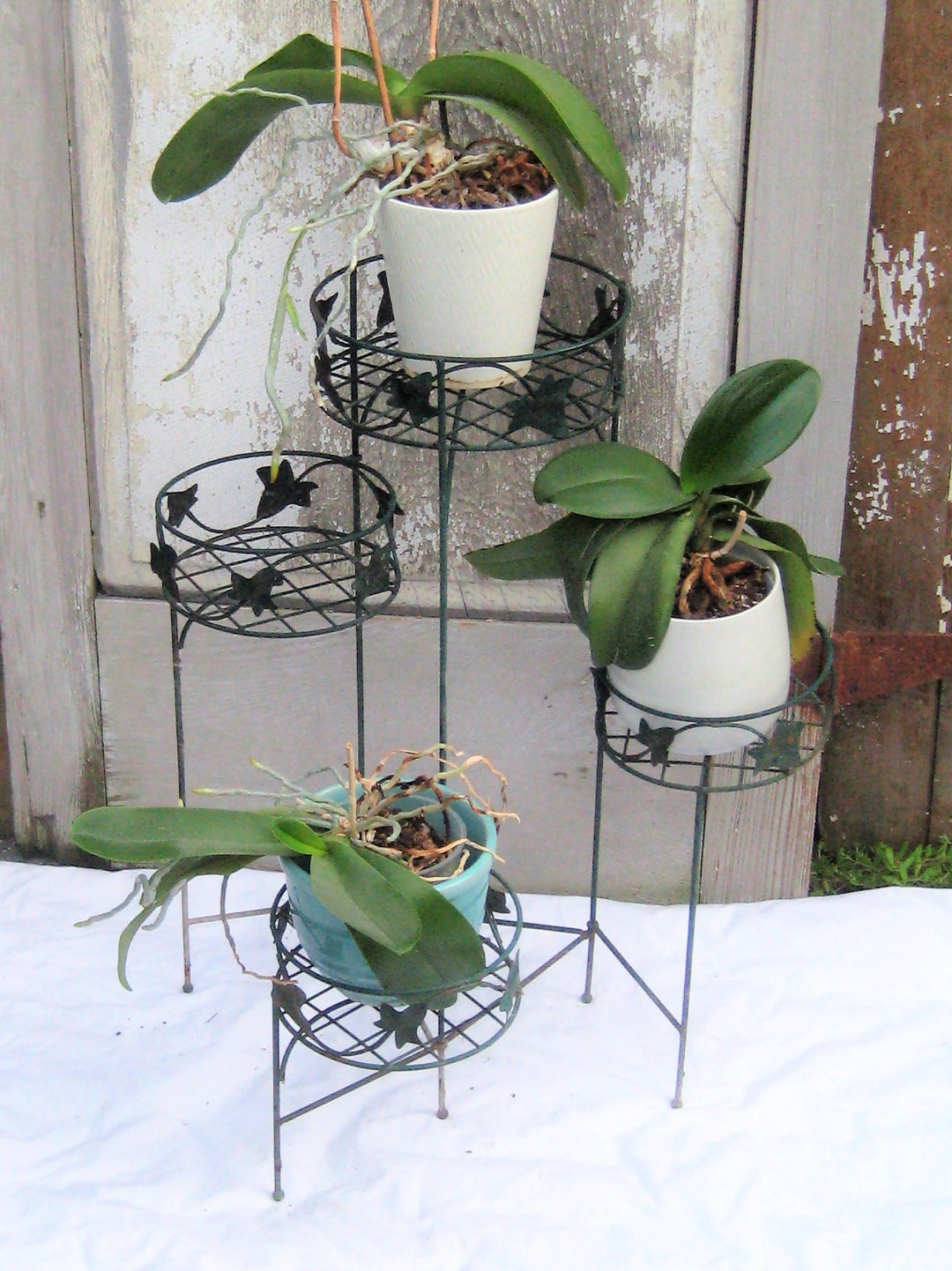 Vintage Metal Plant Stand, Collapsing Green Metal Four Tiered 1970s ...