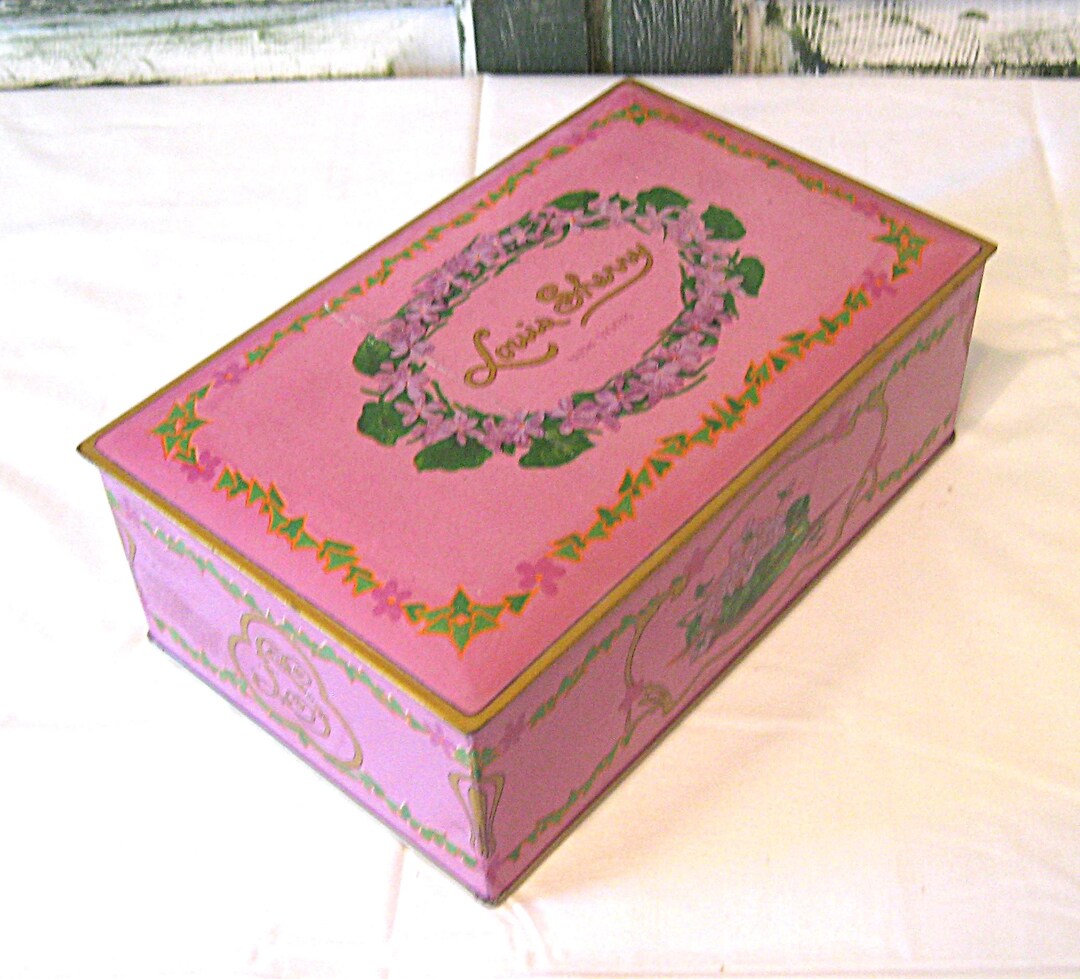 Antique Tin Box, Pink Purple, Louis Sherry Metal Candy Box, Insulated ...