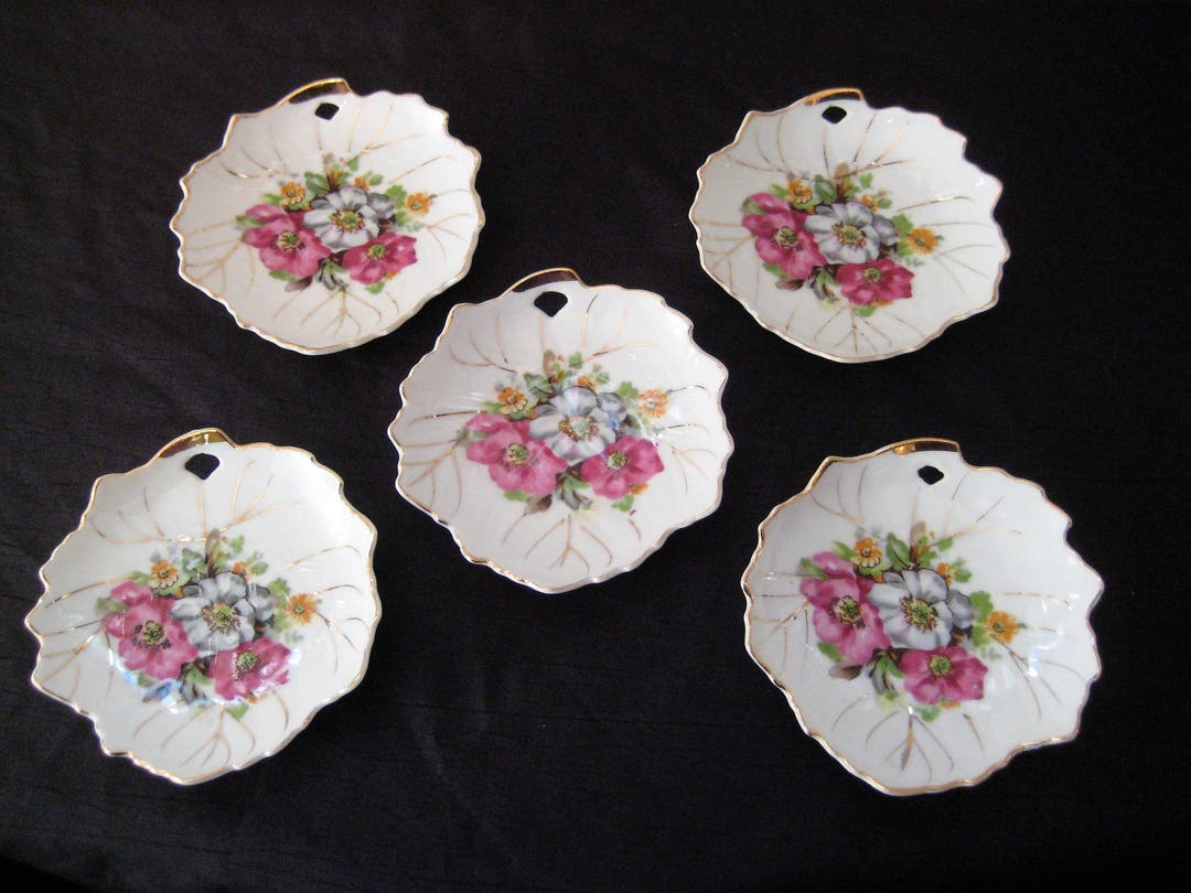 Set of Small Leaf Plates, Floral Dessert Plates, Nut Sweet Plates ...