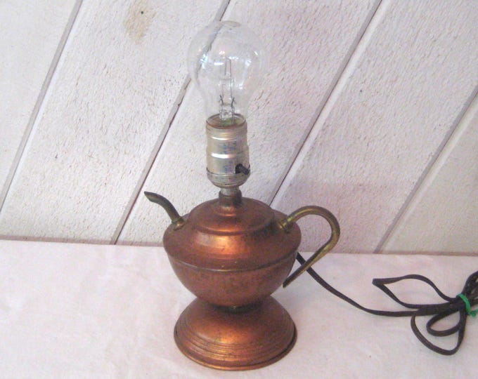 Vintage Small Copper Table Lamp, Repurposed Oil Can Genie Lamp, Mid ...