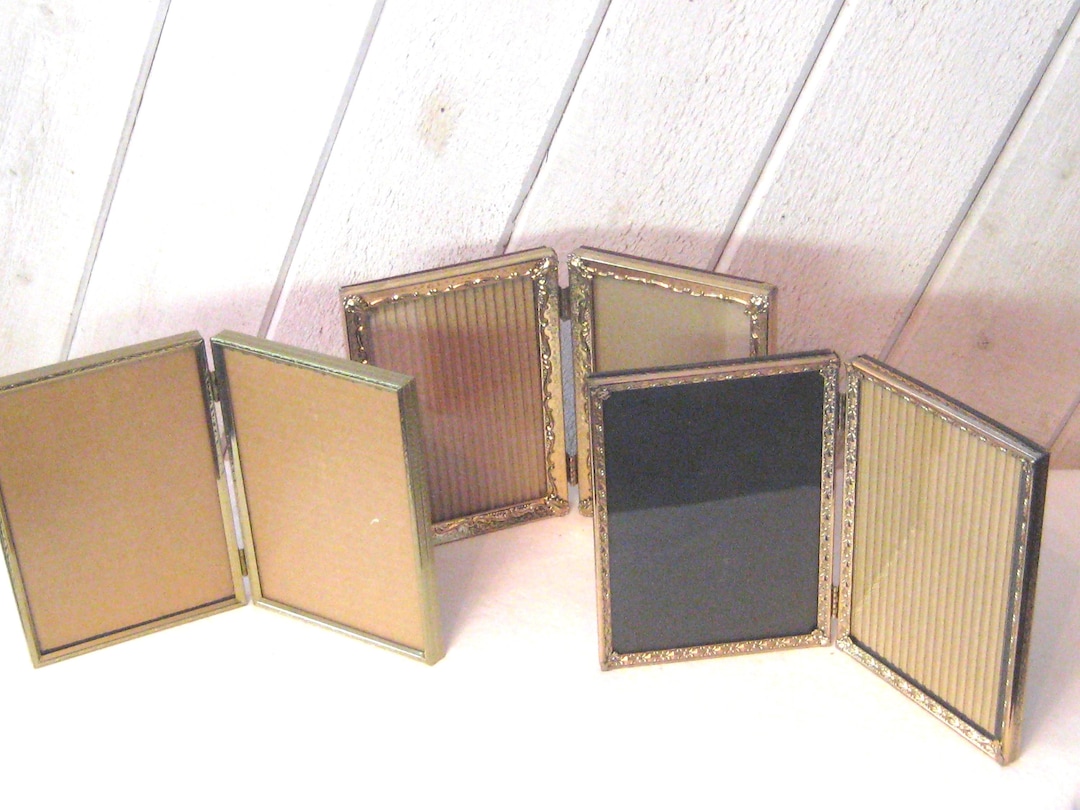 Vintage Two Attached Brass Picture Frames, 5 X 7", Dual Double Folding ...