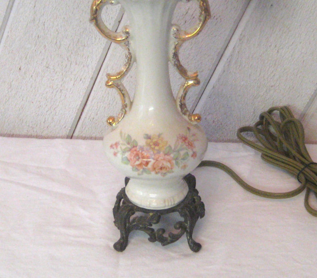 Antique Petite Table Lamp, Curvy Ornate Hour Glass Lamp, Ceramic Ivory ...