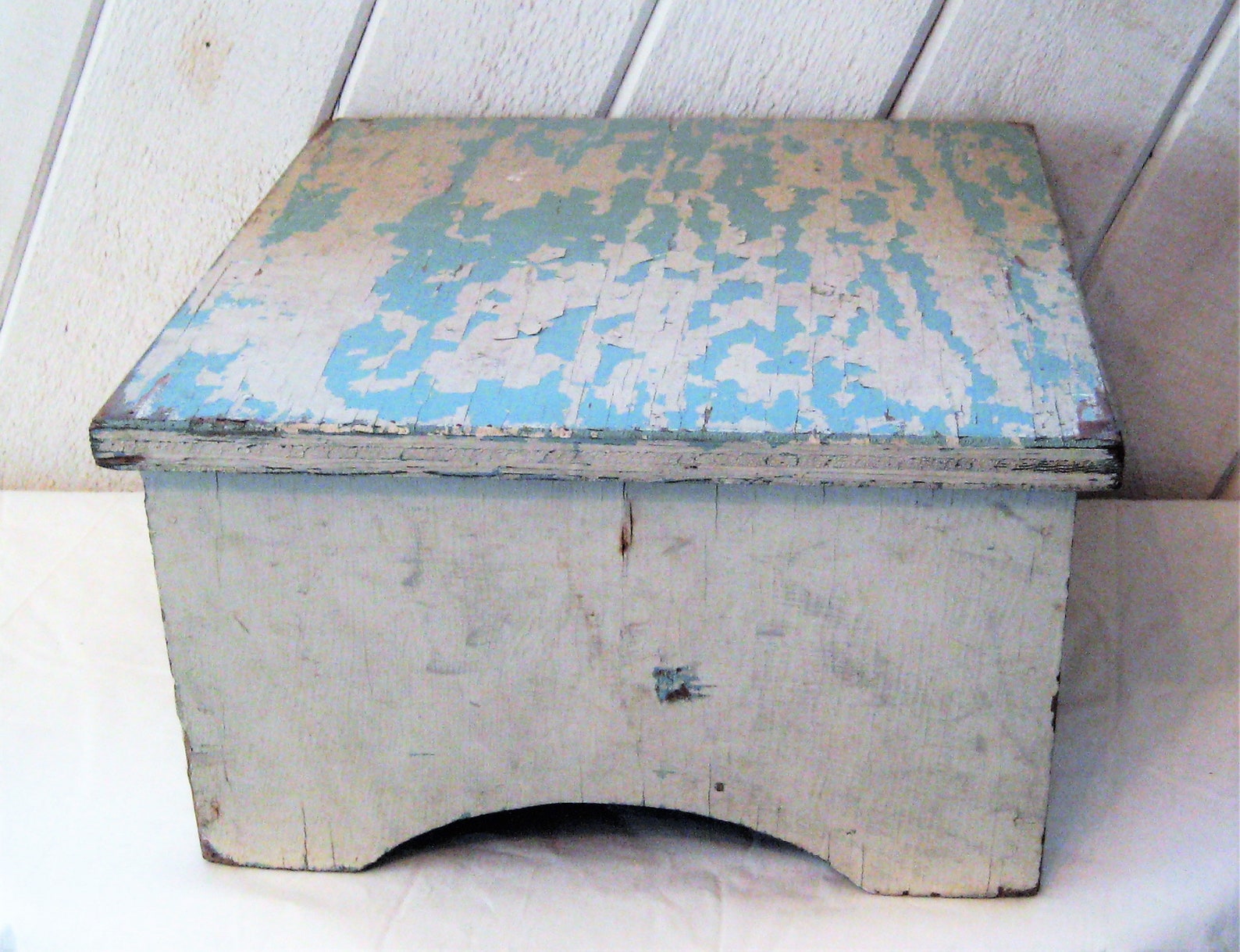 Large Wood Rustic Foot Stool Wooden Step Stool Aqua Blue - Etsy