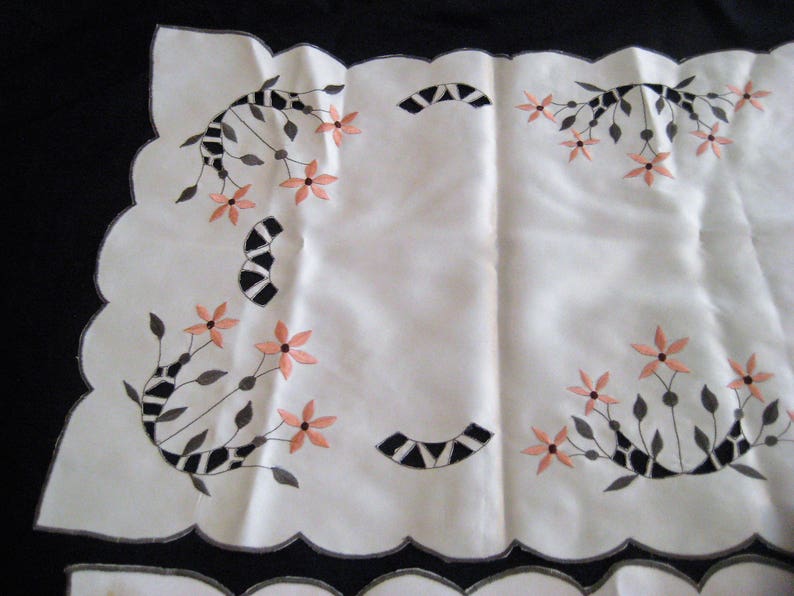 Pair of Embroidered Runners, Peach Floral Runners, Ivory Bedroom Runner ...