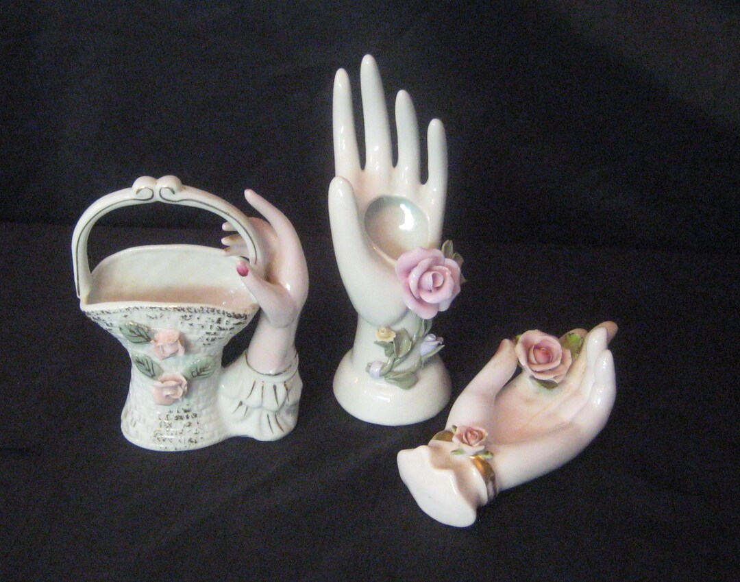 Antique Ceramic Hand Indoor Planter, Pink Hand Tray, Capodimonte 3D ...