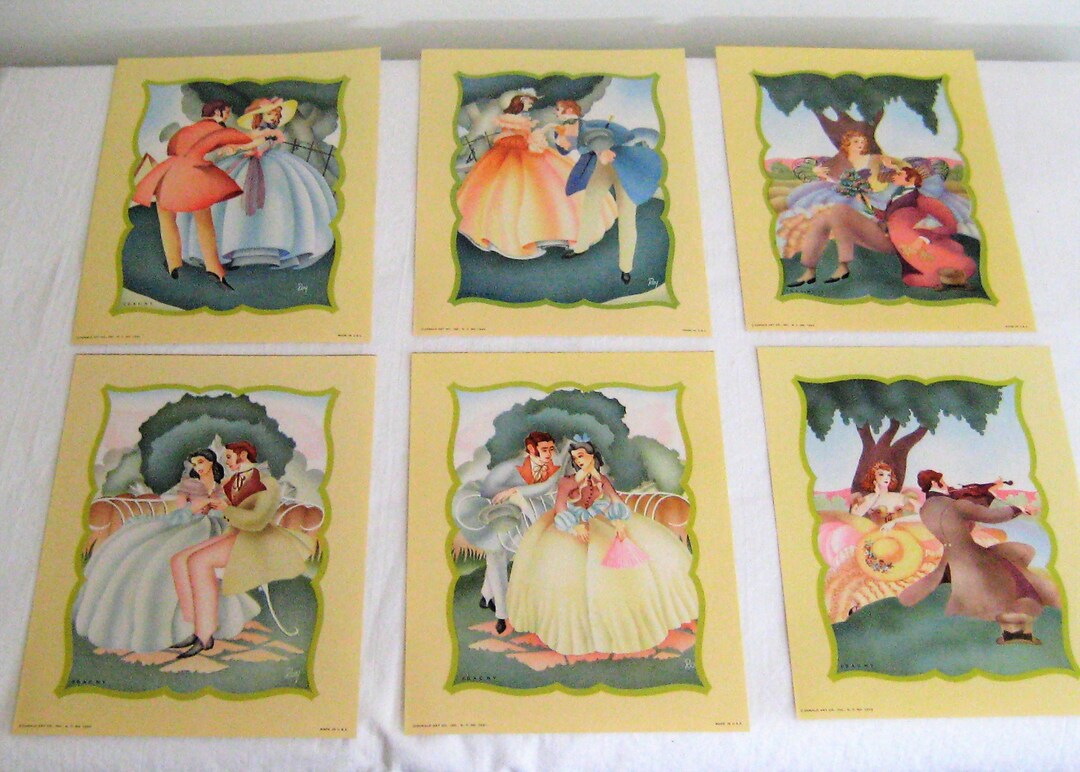 SET of 6 Vintage Victorian Couples Prints, Courting Dancing, We Two ...