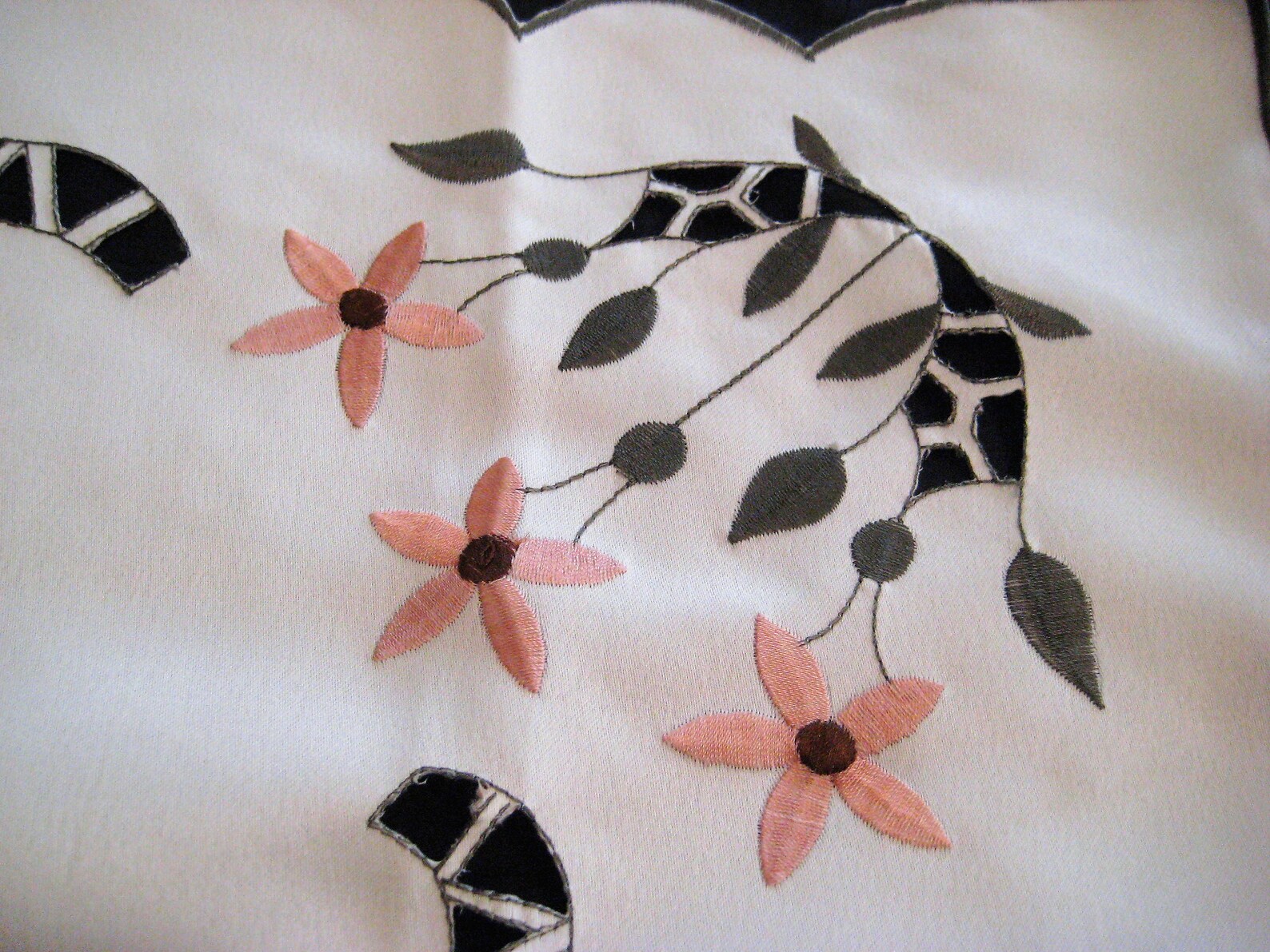 Pair of Embroidered Runners, Peach Floral Runners, Ivory Bedroom Runner ...