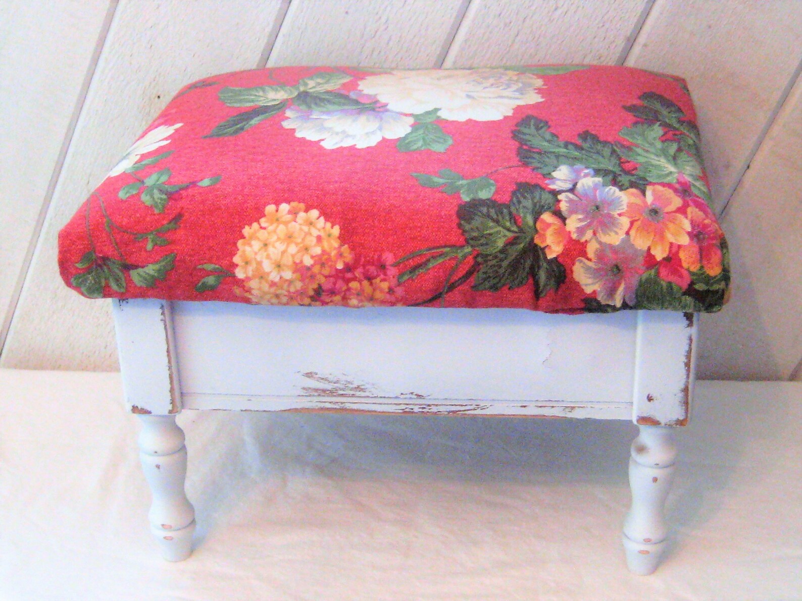 Vintage Wood Upholstered Foot Stool, Storage Compartment Stool ...