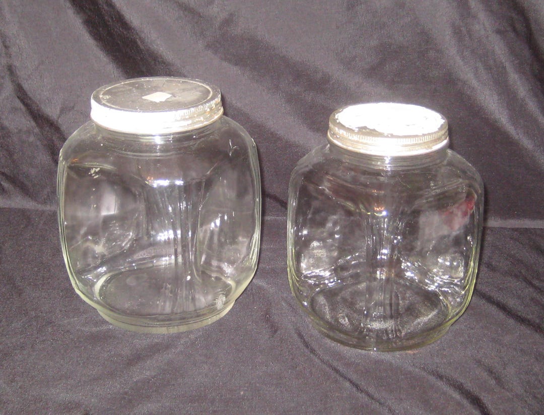 Antique Large Clear Glass Gallon Jars, Lidded Jars Metal Lids, Anchor ...