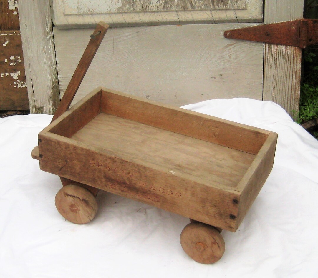 Vintage Large Wood Wagon, Vintage Handmade, Dragon Wagon, Wood Wheels ...
