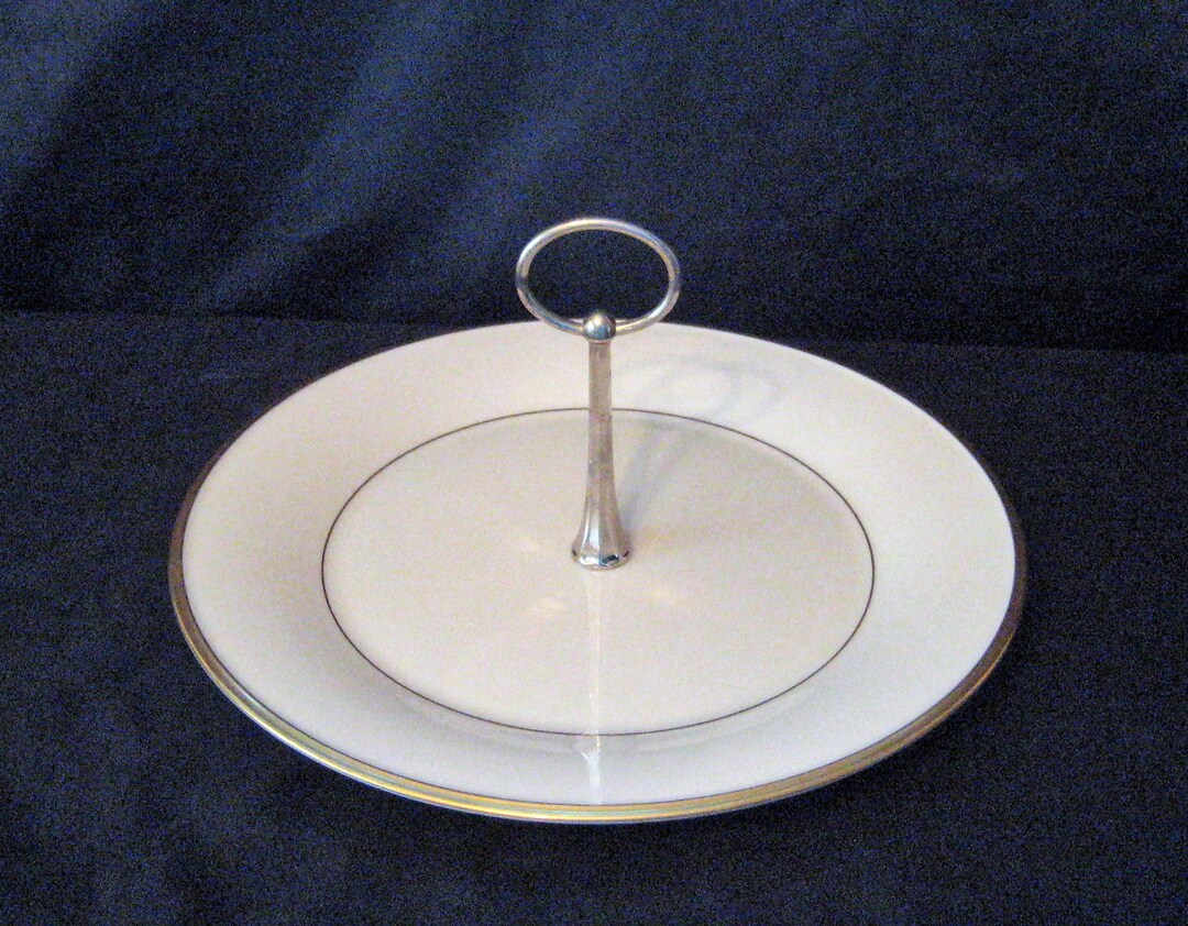 Lenox Cream Serving Plate, Platter, Metal Center Handle, Sandwich ...
