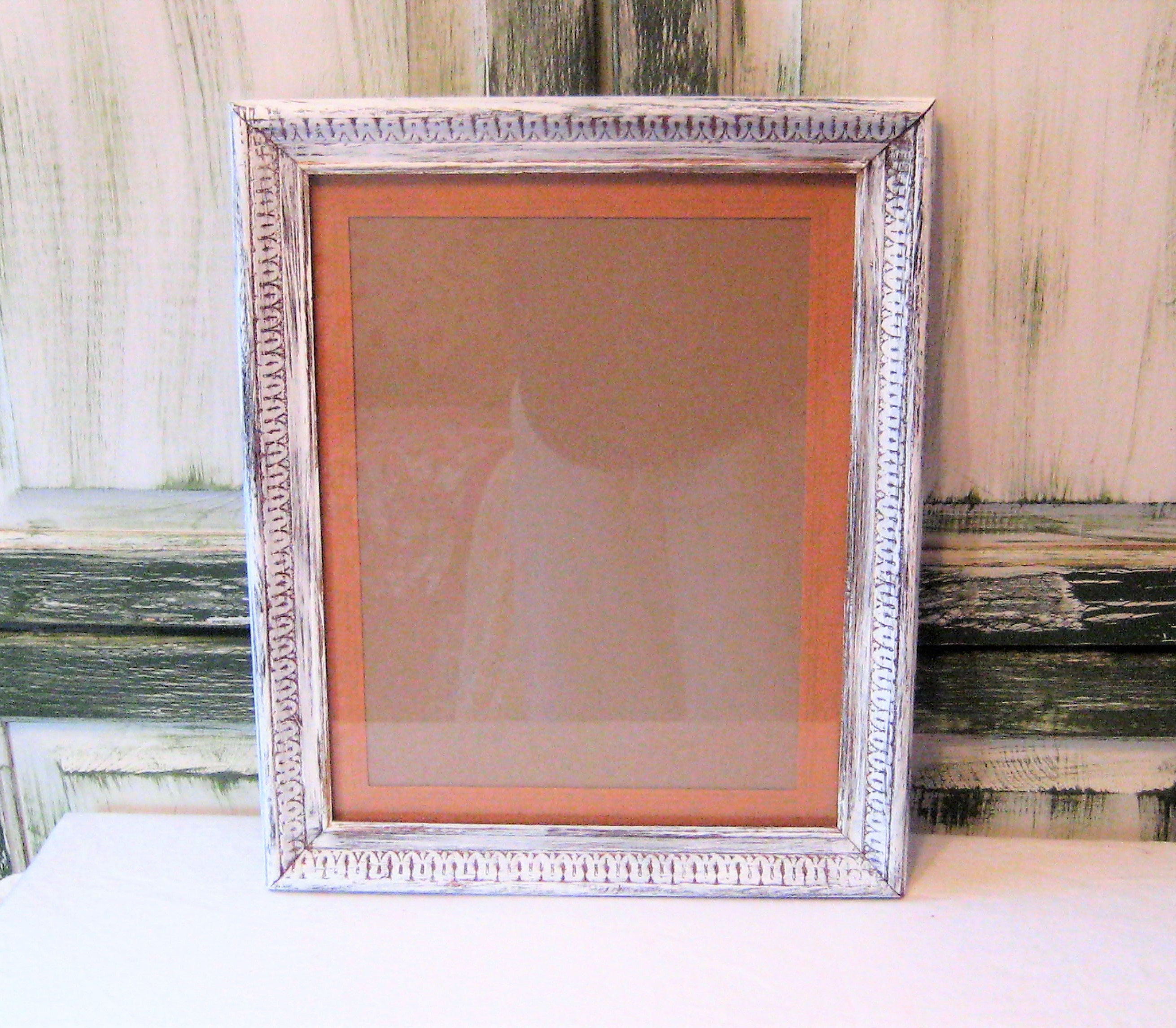 White Distressed Wood Wall Picture Frame, 11 X 14", Has Glass, Hand ...