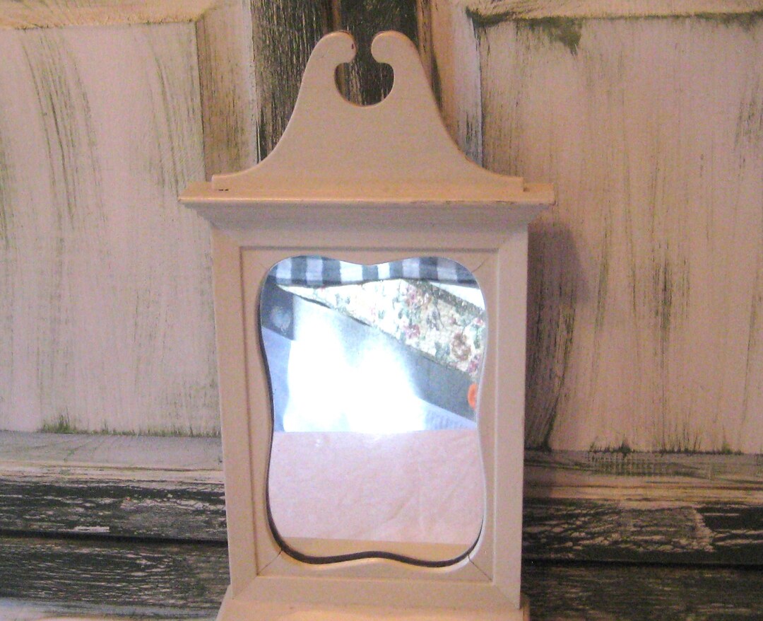 Antique Wood Standing Mirror With Draw, Ivory Beige Wooden Ornate ...