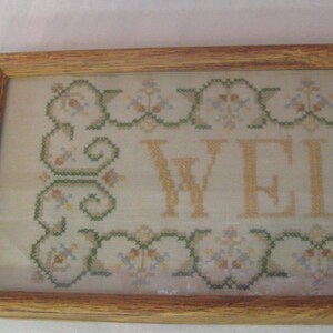 Vintage Embroidered Welcome Sign, Cross Stitch Farmed Wall Sign Beige ...