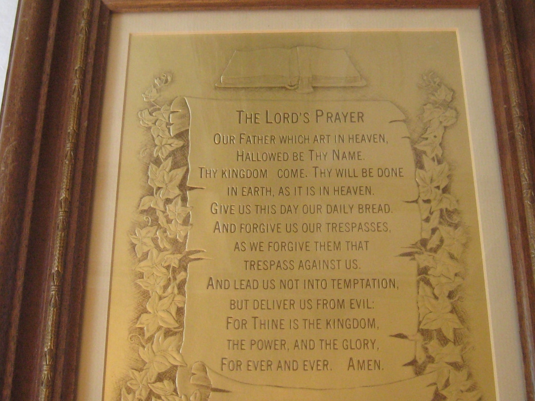 Vintage Framed Lord's Pray Wall Hanging Decor, Gold Foil Picture 11 X ...
