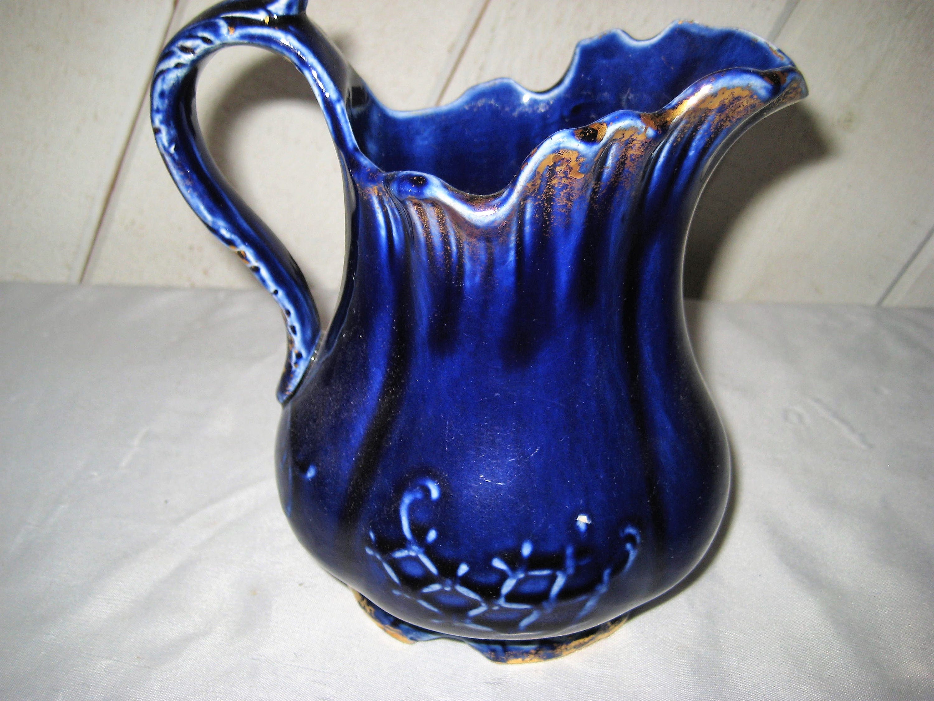 Cobalt Blue Water Pitcher, Bouquet Vase, Antique Dark Blue Pitchers ...