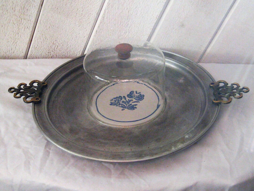 Cheese Ball and Crackers Tray, Clear Glass Dome, Large Round Aluminum ...