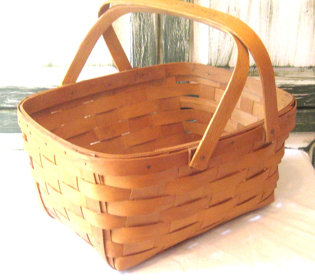 Antique Woven Wood Basket, Depression Era, 30s 40s Mid Century, Large ...
