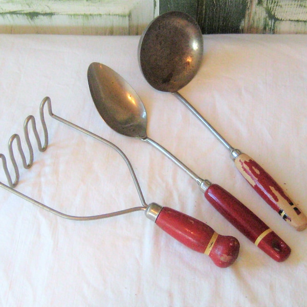 Antique Red Handled Kitchen Utensils - Etsy