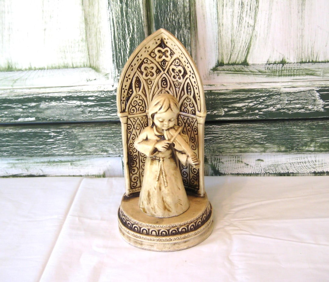 Vintage Plaster Music Box Cathedral Backing Angel Violin, MCM Christmas ...