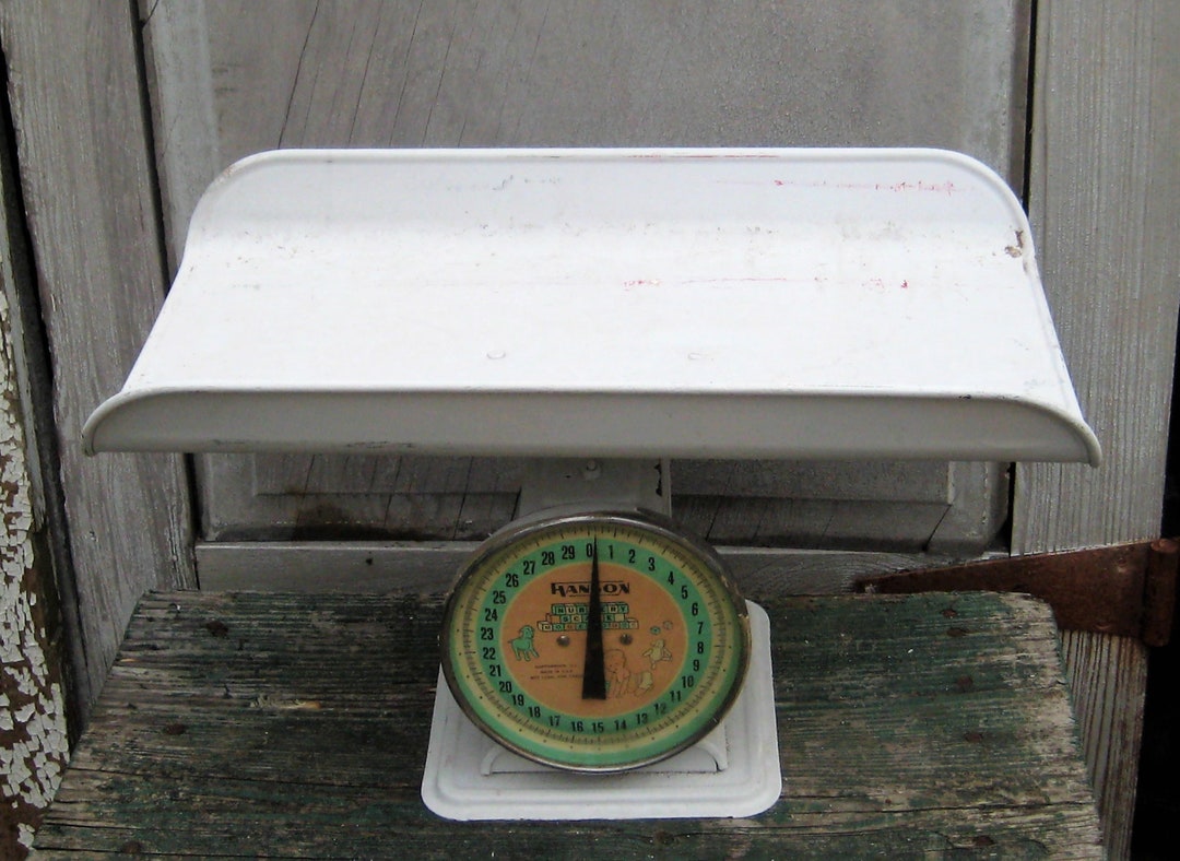 Antique Baby Scales, Large Metal Tray, White Green, Hanson Nursey Scale ...