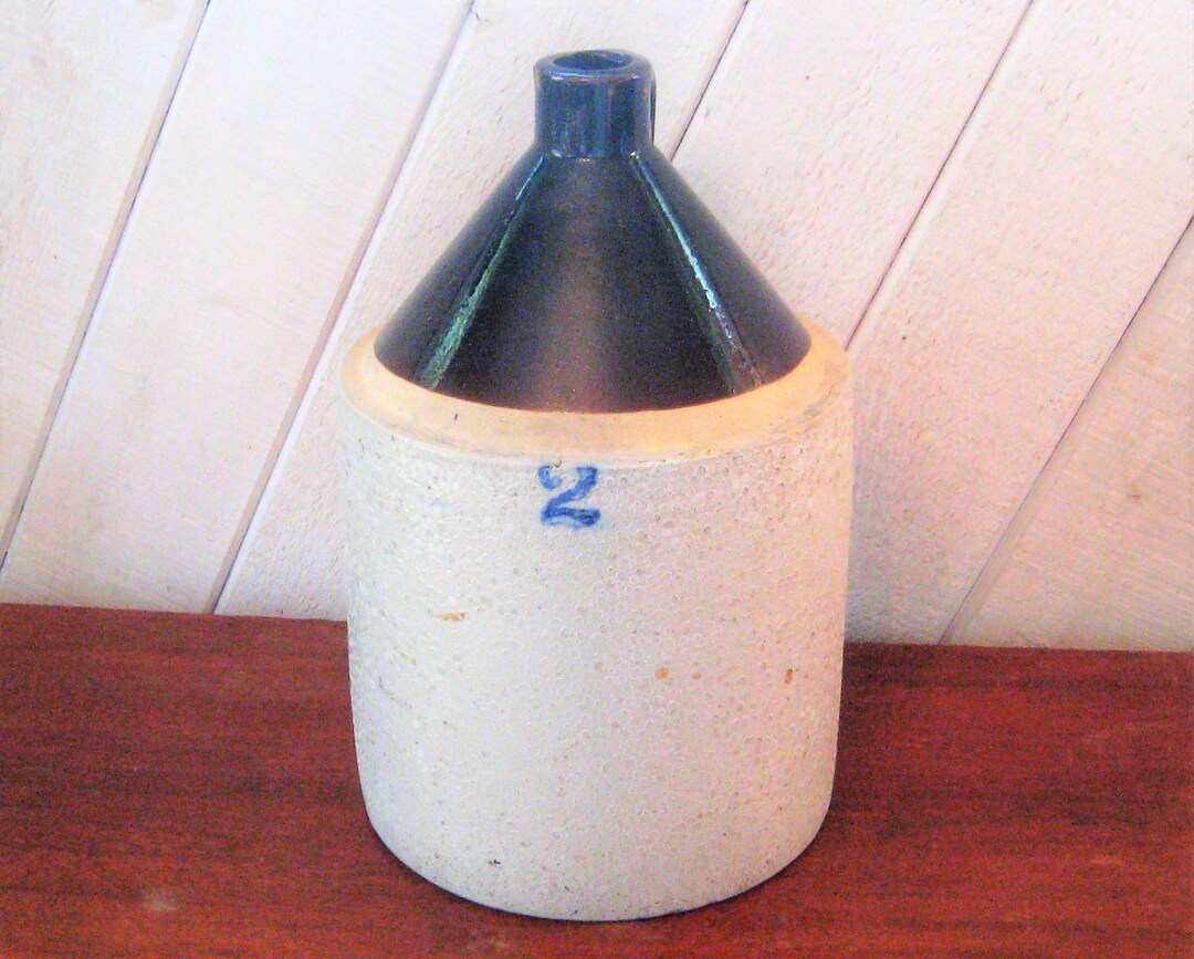 Antique Crock Jug, Large Brown Glazed 2 Gallon Stoneware Moonshine Jar ...