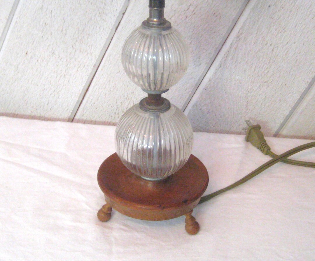 Antique Petite Table Lamp, Clear Glass Wood Base Small Accent Lamp ...