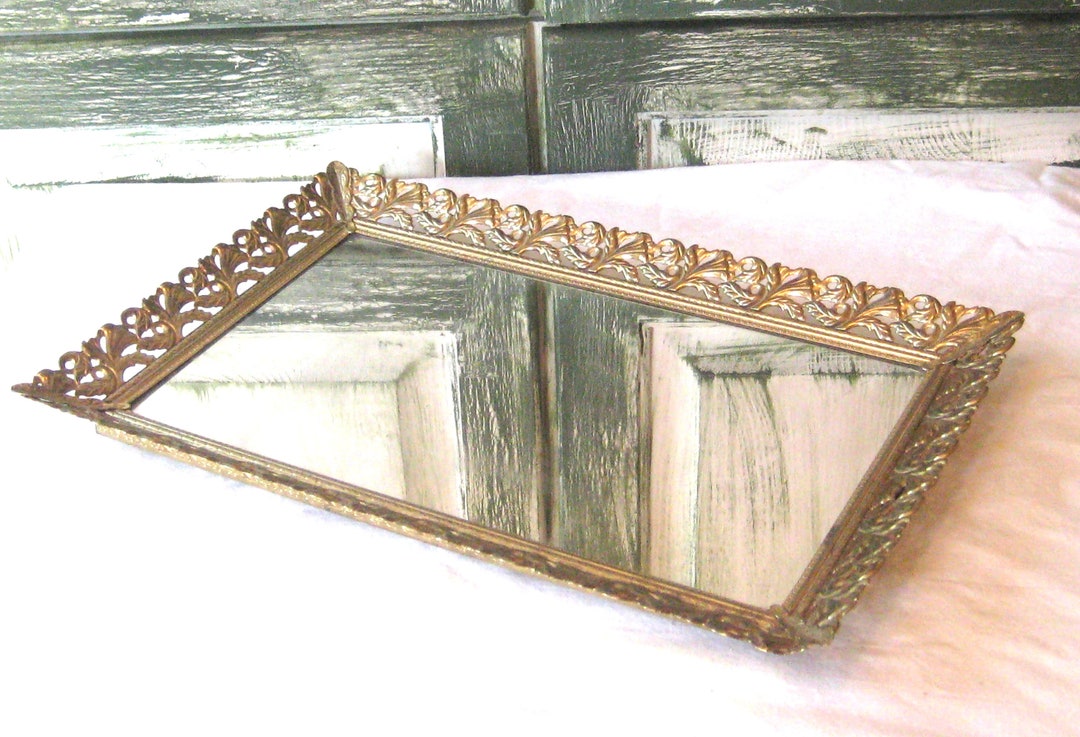 Antique Mirror Tray Rectangle Standing Mirror Gold Filigree - Etsy