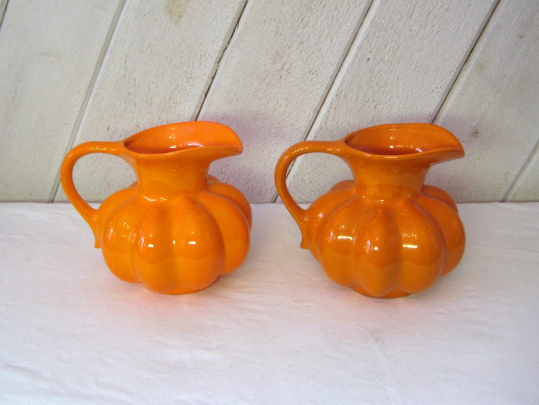 Vintage Orange Ceramic Pitcher, Petite Pumpkin Pitcher Handle 1970s ...